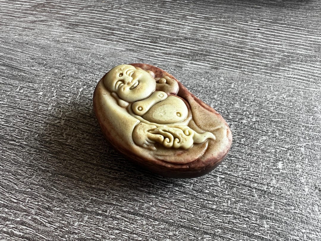 Vintage Chinese Multicoloured Jade Carved Stone Zipao Jade Blessing Laughing Buddha Carving ...