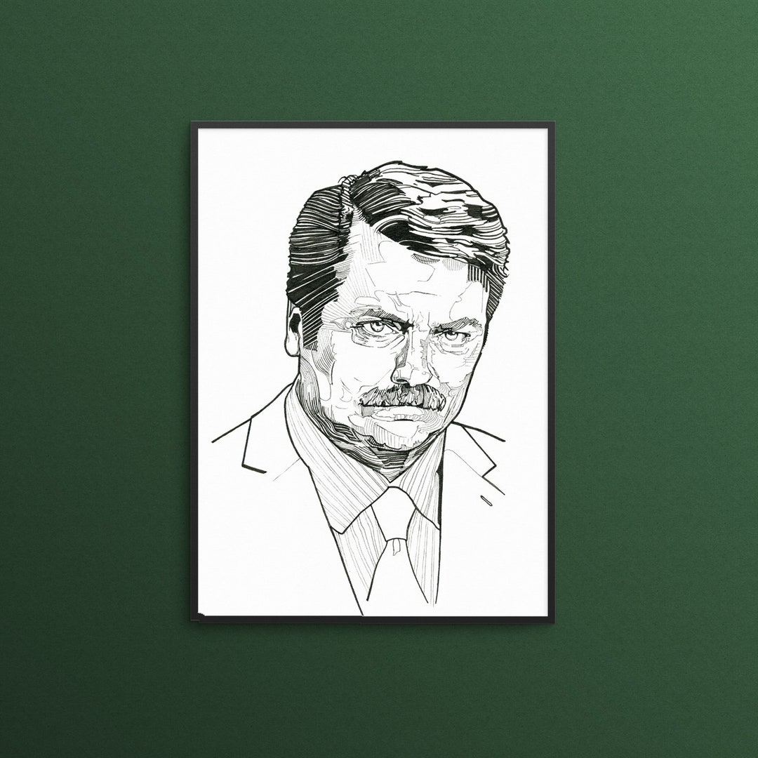 Ron Swanson Print From Original Drawing | Ron Swanson Poster | Parks ...