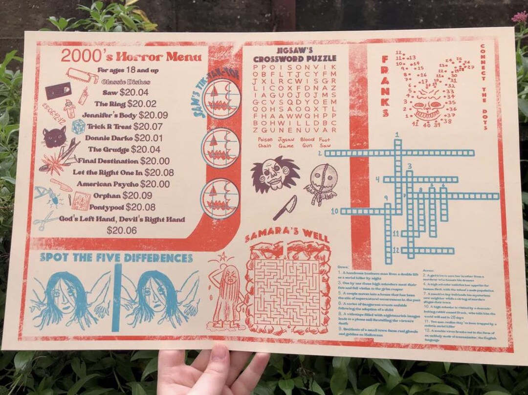 2000's Horror Movie Menu Risograph Print (11"x17") - Etsy