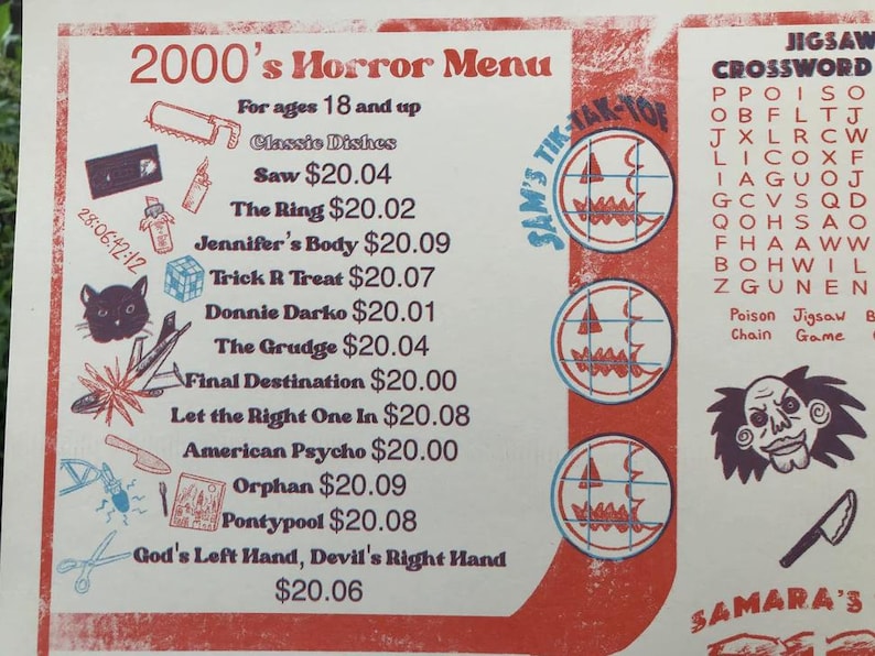 2000's Horror Movie Menu Risograph Print (11"x17") - Etsy