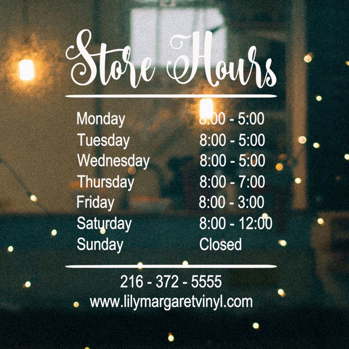 Store Hours Window Decal, Store Window Sticker, Business Hours, Store ...