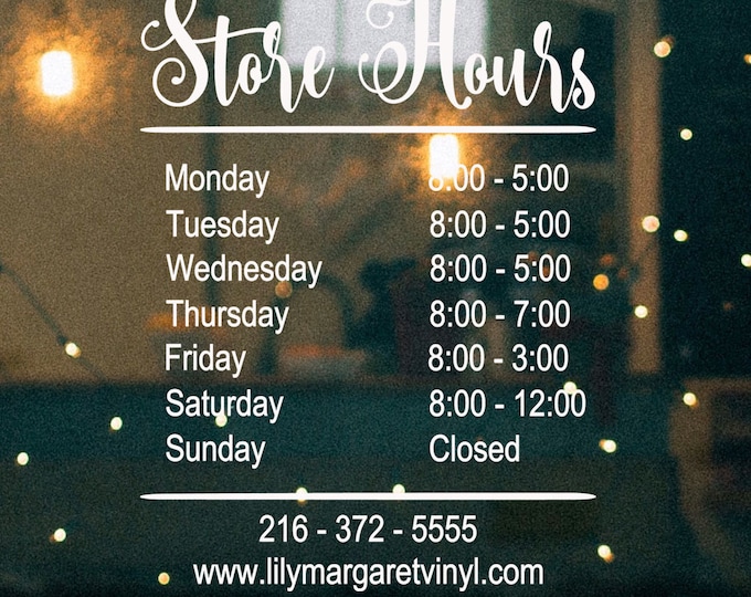 Store Hours Window Decal, Store Window Sticker, Business Hours, Store ...