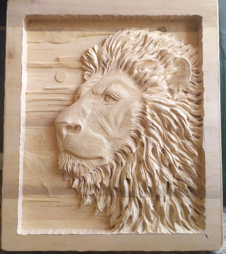 3D Wooden Picture Wood Carving Wall Art Handcarved Wood Carving Lion ...