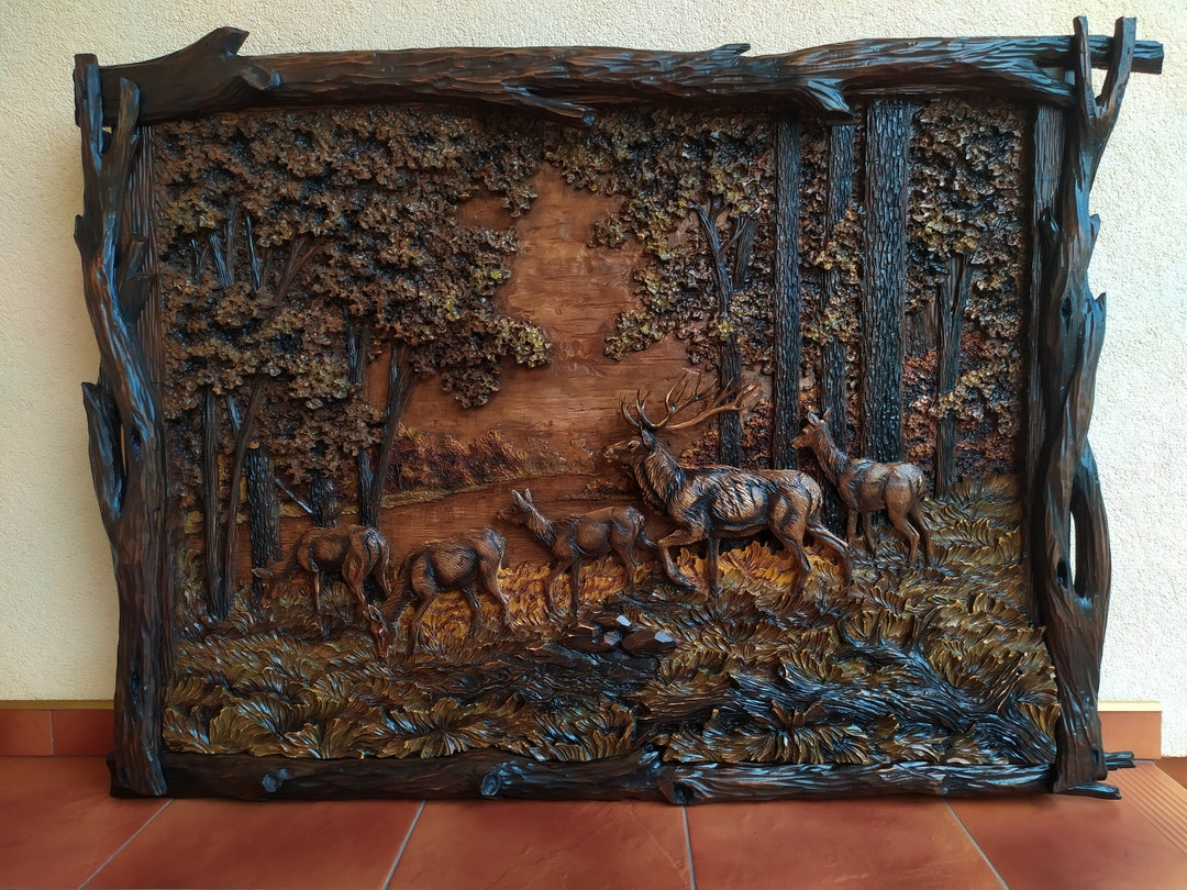 3D Wooden Picture Wood Carving Wall Art Handcarved Wood Carving Mood ...