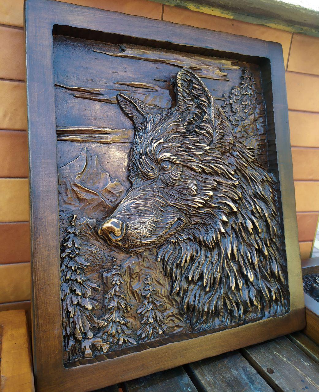 3D Wooden Picture Wood Carving Wall Art Handcarved Wood Carving Wolf ...