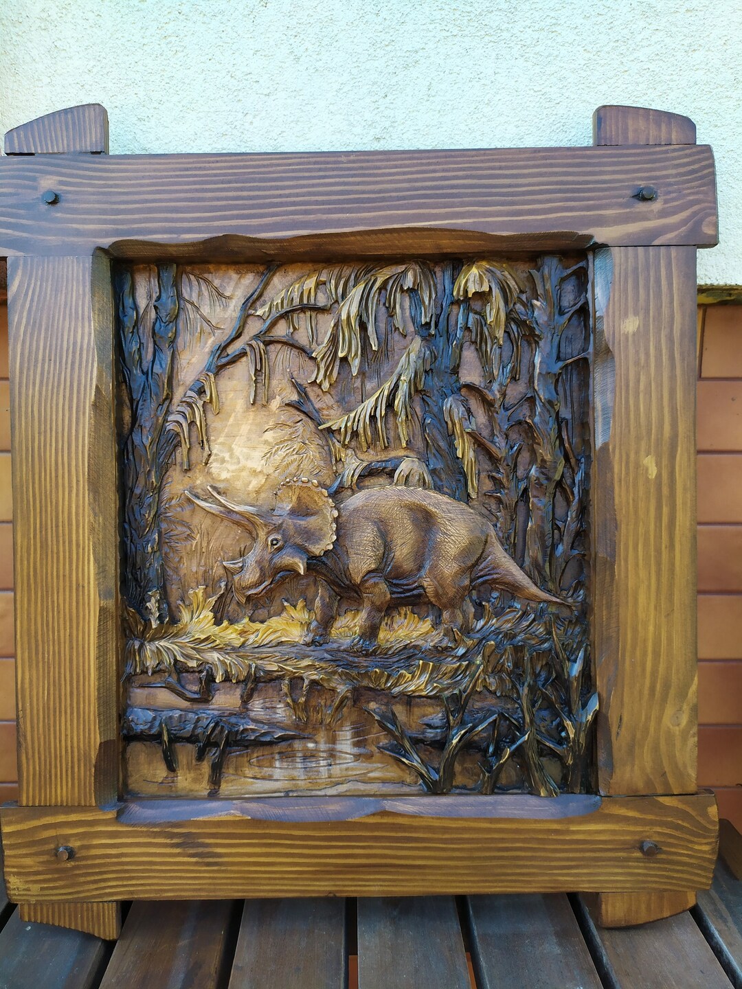 3D Wooden Picture Wood Carving Wall Art Handcarved Dinosaur Pictures ...