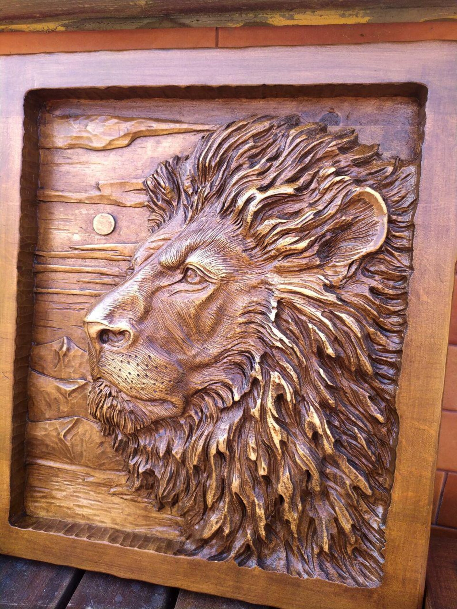 3D Wooden Picture Wood Carving Wall Art Handcarved Wood Carving Lion ...