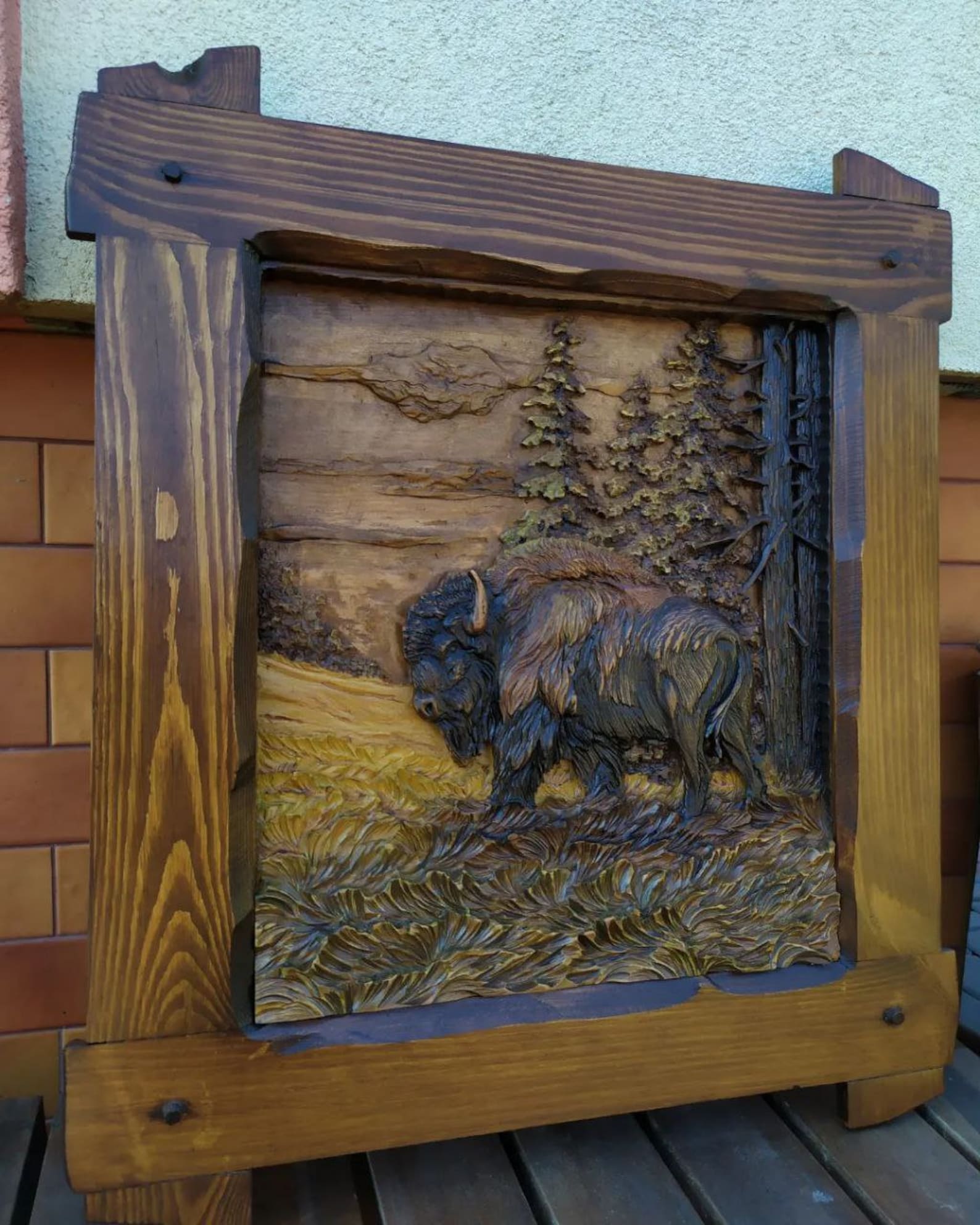 3D Wooden Picture Wood Carving Wall Art Handcarved Mood Pictures Wood ...