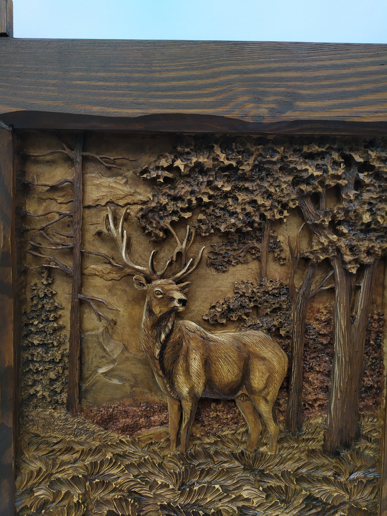 3D Wooden Picture Wood Carving Wall Art Handcarved Wood Carving Deer ...