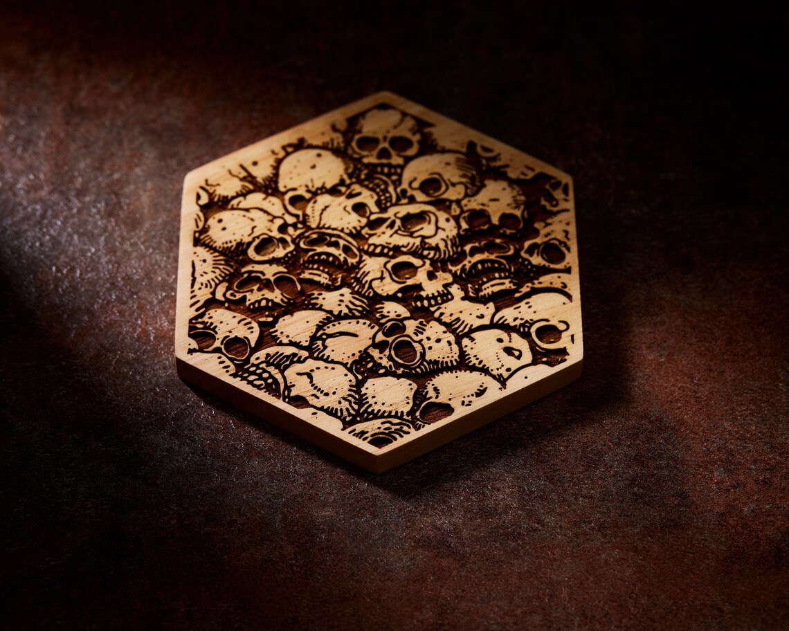 Skull Hexagon Coaster Rubber Wood Cup Holder Unique Gift - Etsy