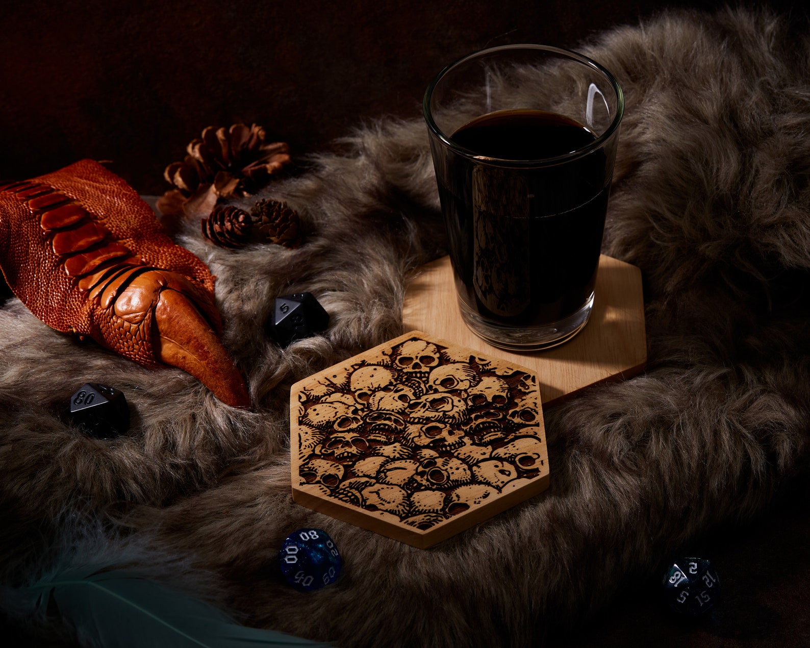 Skull Hexagon Coaster Rubber Wood Cup Holder Unique Gift - Etsy