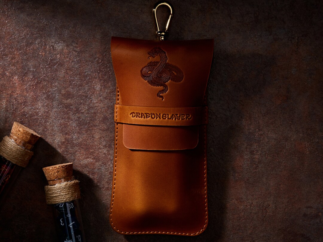 Basilisk RPG Double Potion Bag | Large Dice Bag | Tan Leather Bag With Dice Potion Flask | Dice ...