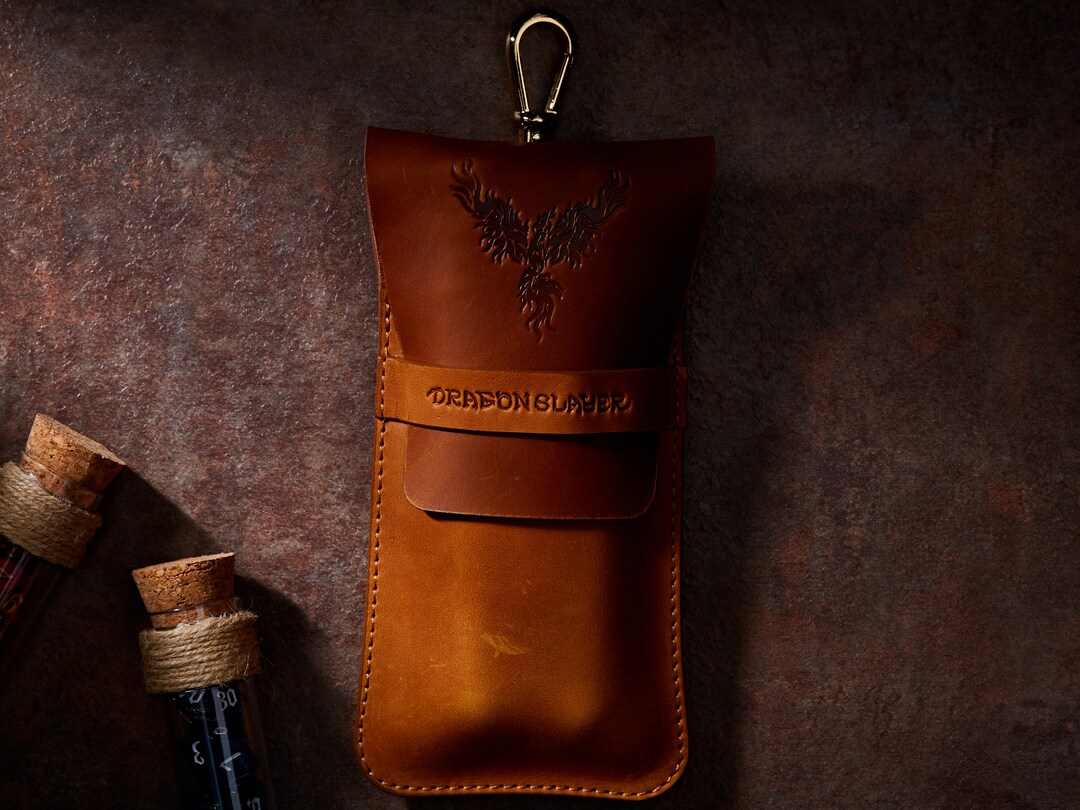 Phoenix RPG Double Potion Bag Large Dice Bag Tan Leather Bag With Dice ...