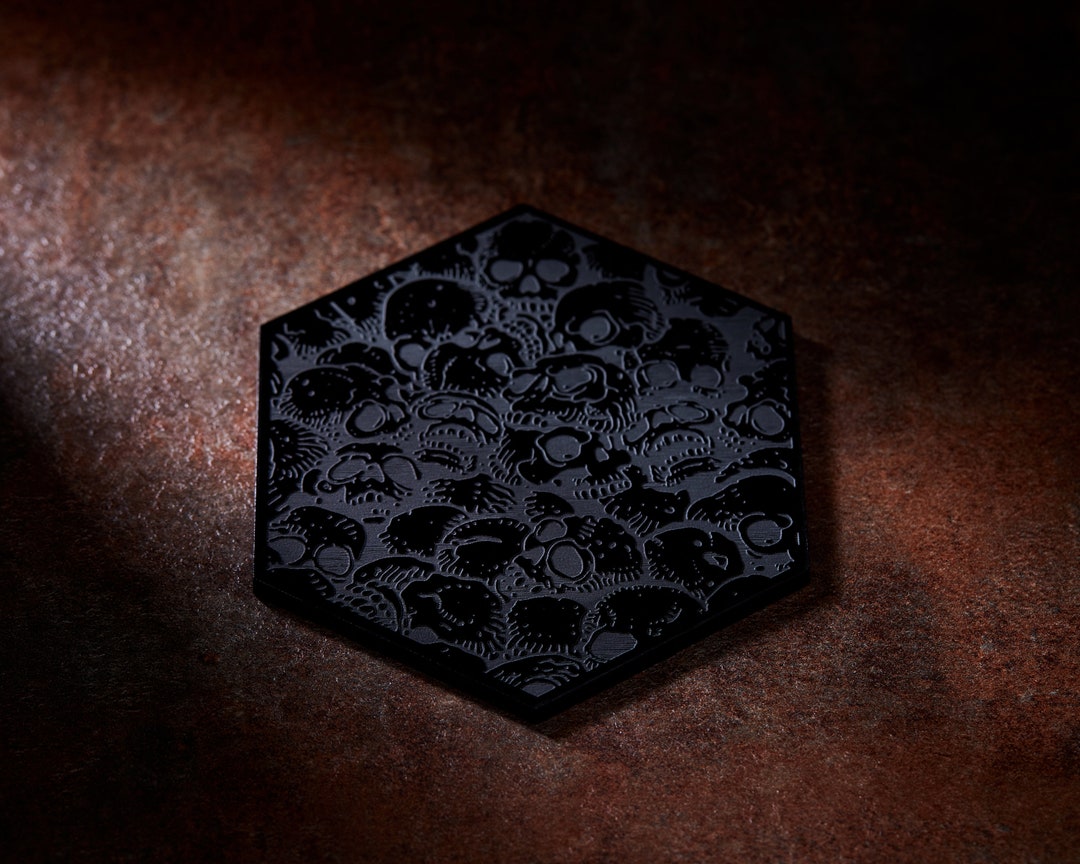 Skull Hexagon Coaster: Black Acrylic Tabletop Gaming Cup Holder - Etsy