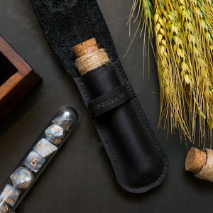 RPG Dice Potion Bag With Fantasy Dice Potion Flask Set: Black Leather ...