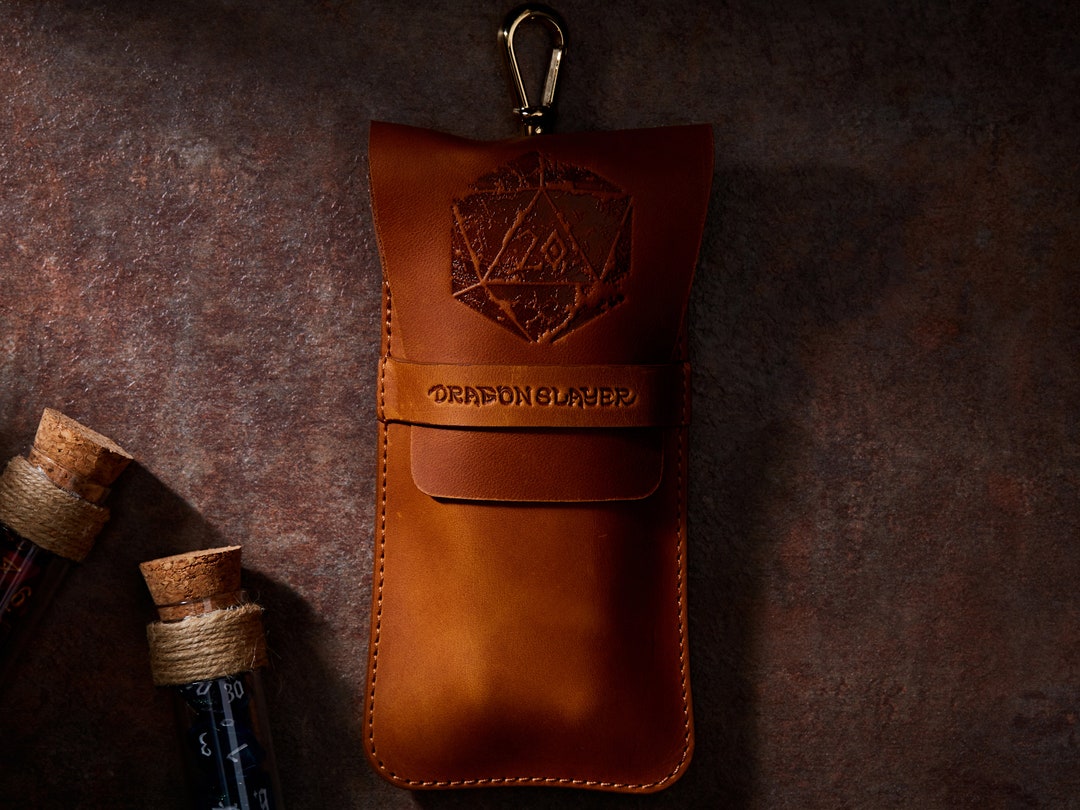 Antique D20 RPG Double Potion Bag | Large Dice Bag | Tan Leather Bag ...