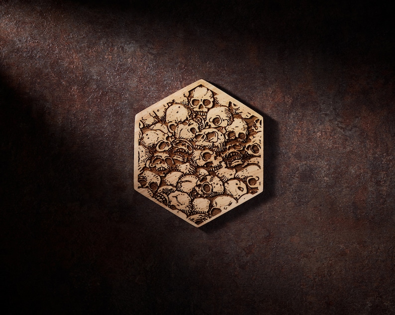 Skull Hexagon Coaster Rubber Wood Cup Holder Unique Gift - Etsy