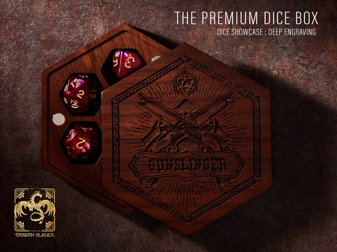 Gunslinger Dice Box | Black Walnut Wood, Laser Engraved Dnd Dice Case ...