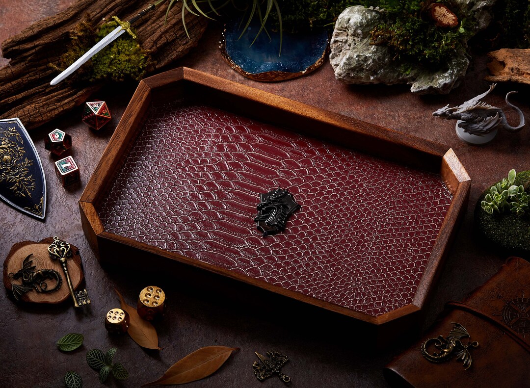 Dragon Shield Octagon Dice Tray | Red Gold Faux Leather & Black Shield ...