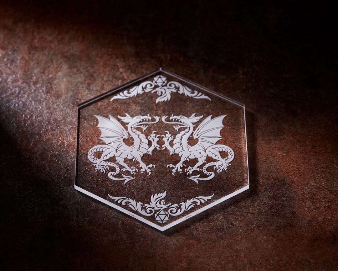 Laser Engraved Dragon Hexagon Coaster: Clear Acrylic RPG Tabletop - Etsy