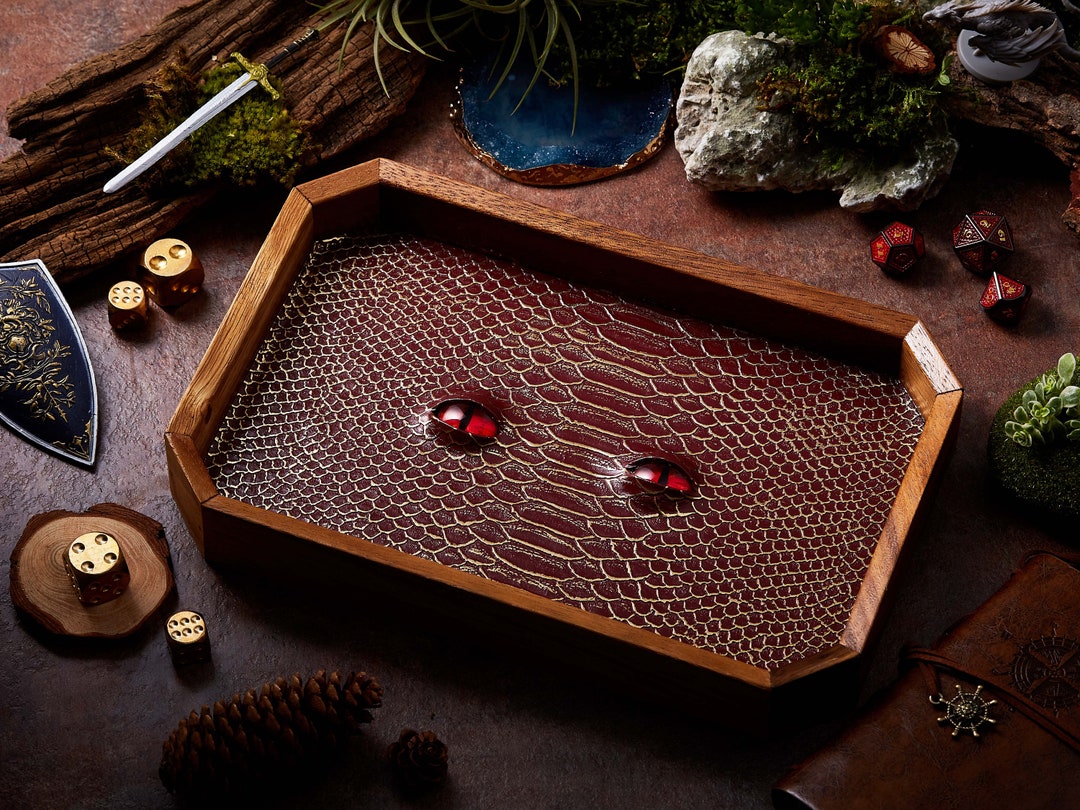 BEHOLDER Octagon Dice Tray | Red Gold Faux Leather & Red Eye | Dice ...