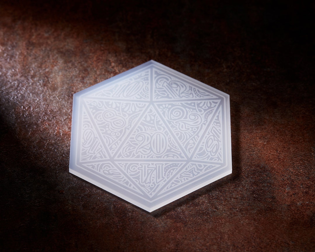 Laser Engraved Dice Coaster: White Acrylic Hexagon RPG Decor - Etsy