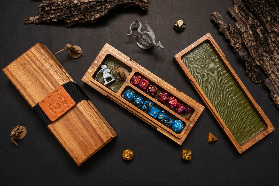 Black Walnut Dice Box: Leather Strap, RPG Gaming Storage (no Dice ...