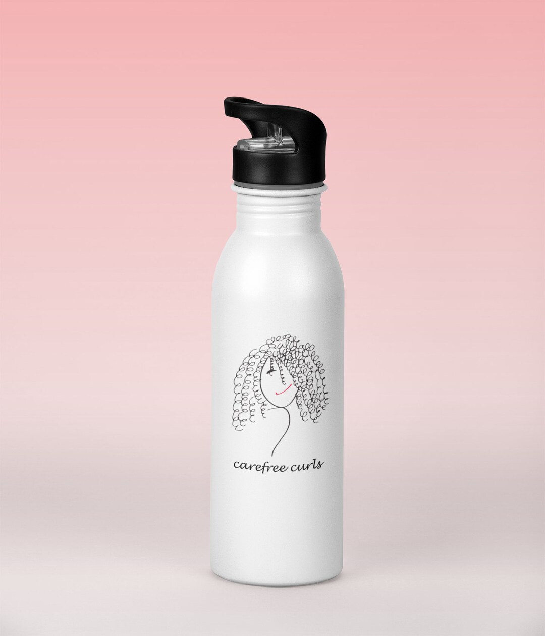Gym Fitness Water Bottle Curly Hair Carefree Curls BLACK TEXT - Etsy