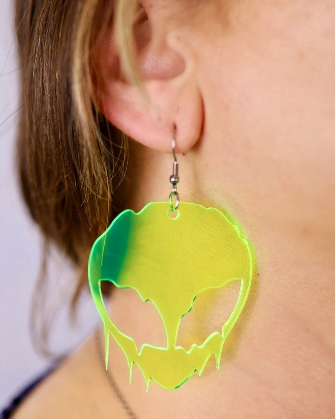 Trippy Alien Head Earrings | Neon Rave Jewelry - Etsy