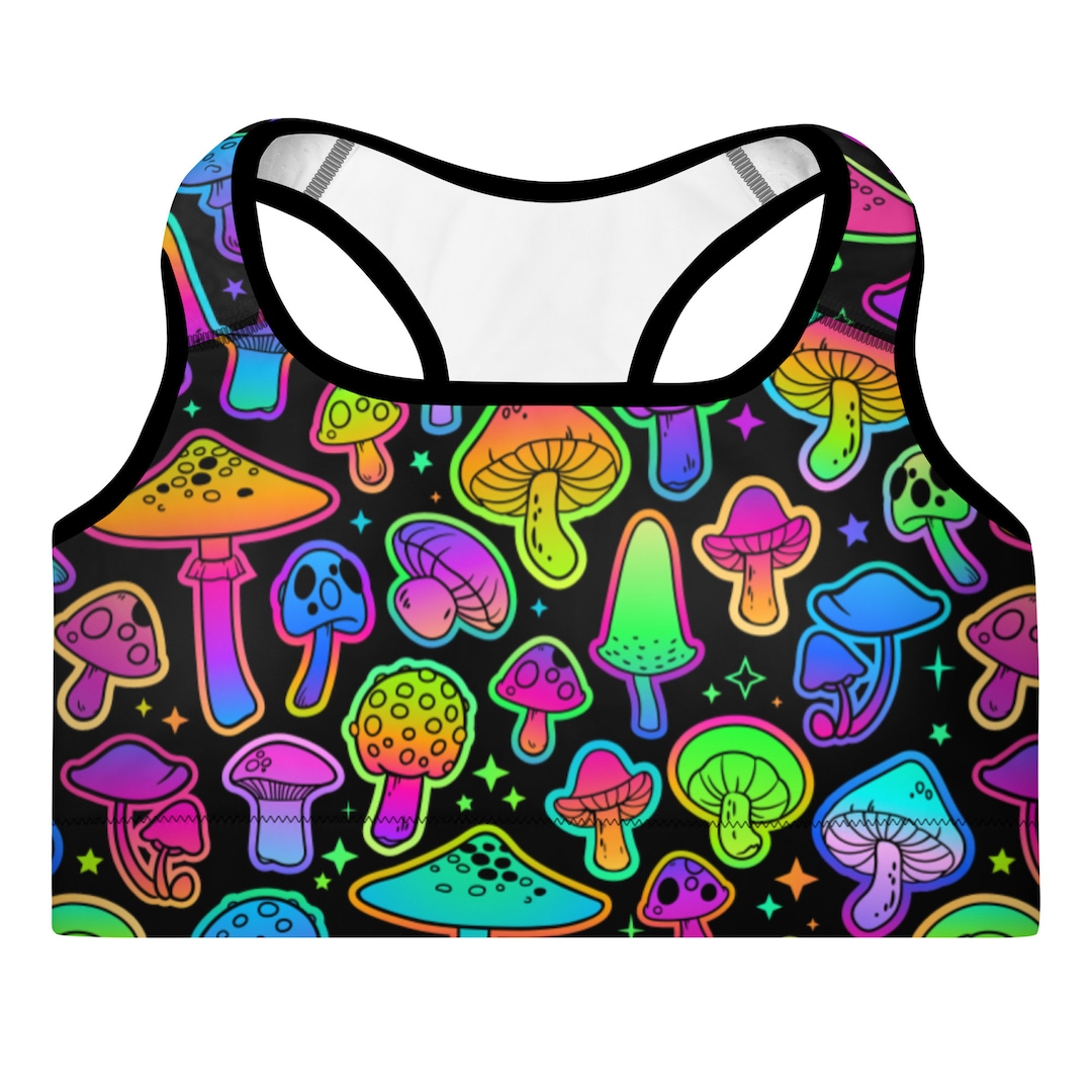 Mushroom Padded Sports Bra, Psychedelic Rave Crop Top - Etsy