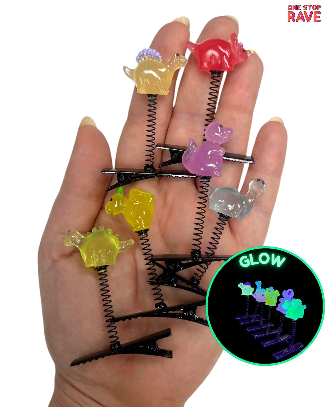Dinosaur UV Sprout Clips 6-PC Set | Rave Sprouts - Festival Trinkets ...