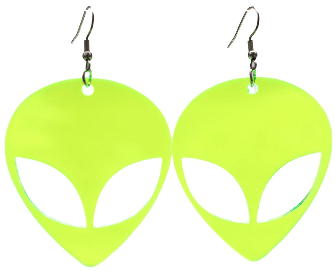Fluorescent Alien Head Earrings | UV Reactive Acrylic Jewelry - Etsy