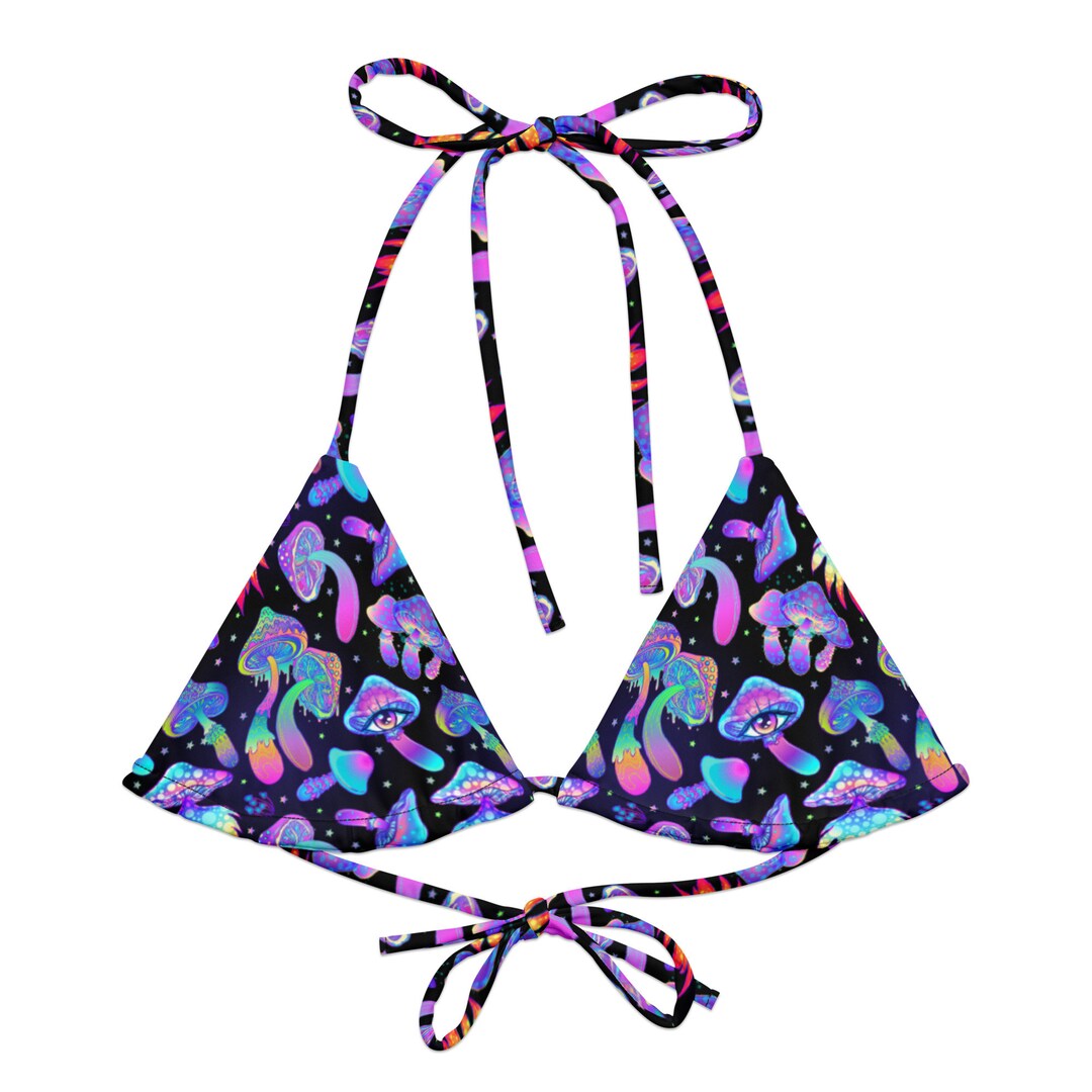 Shroomin Black Recycled Triangle Top | Rave Top, Bikini Top, Rave ...