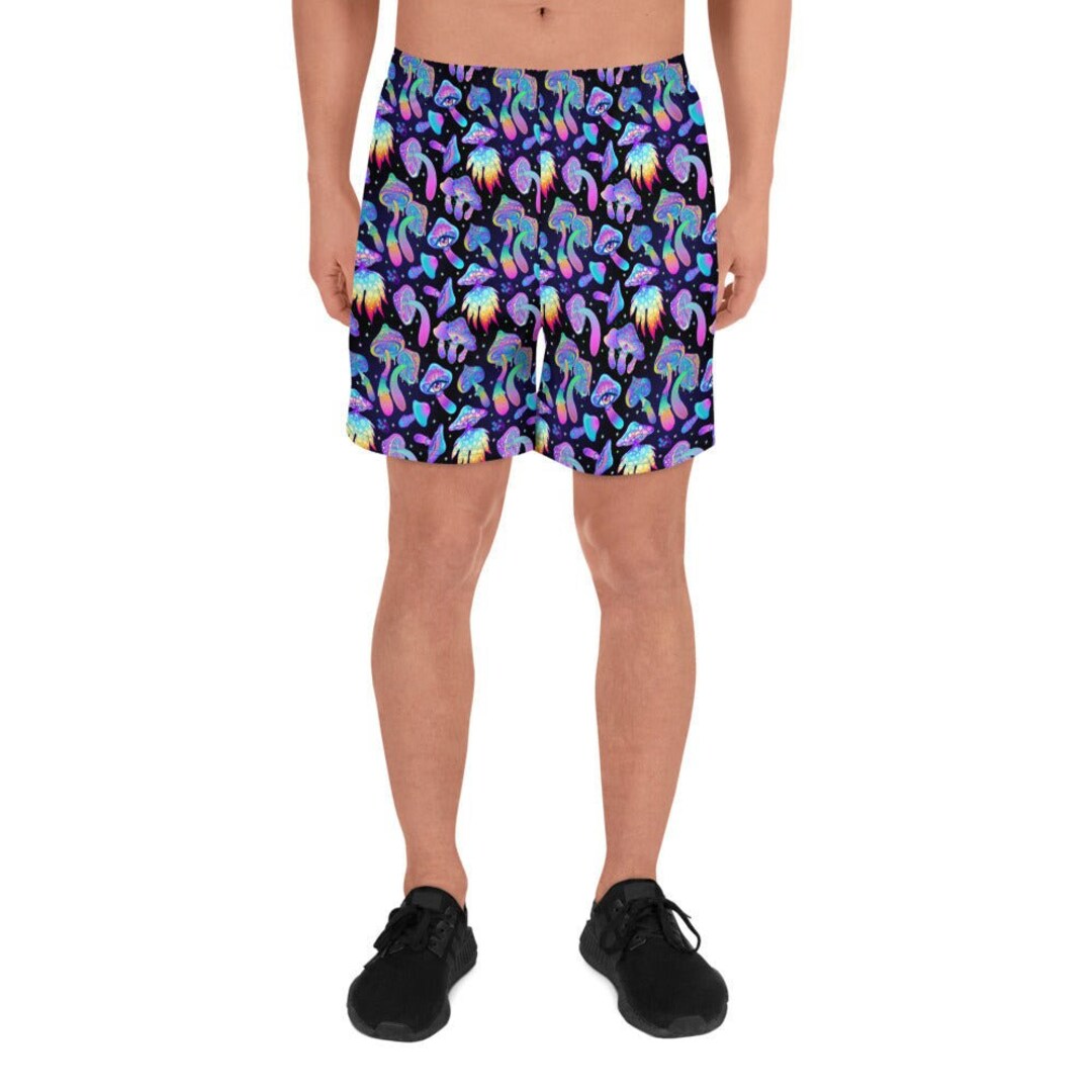 Shroomin Black Recycled Athletic Shorts (rave Shorts, Mens Rave Shorts ...