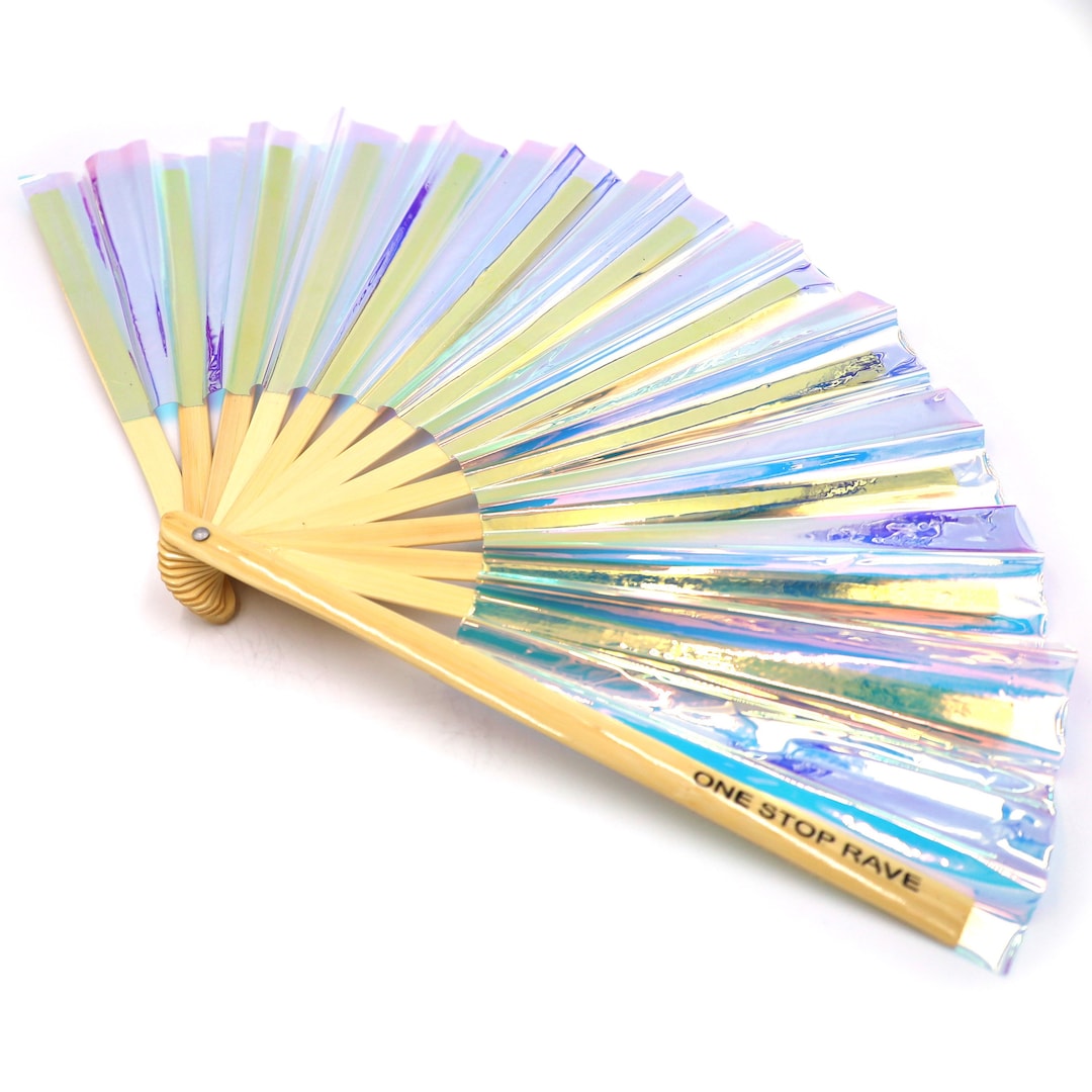 Iridescent Vinyl Hand Fan rave Hand Fan, Rave Fan, Festival Fan, Large ...