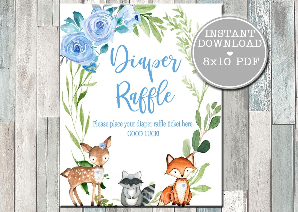 Woodland Animals Baby Shower Diaper Raffle Sign Blue Boy - Etsy