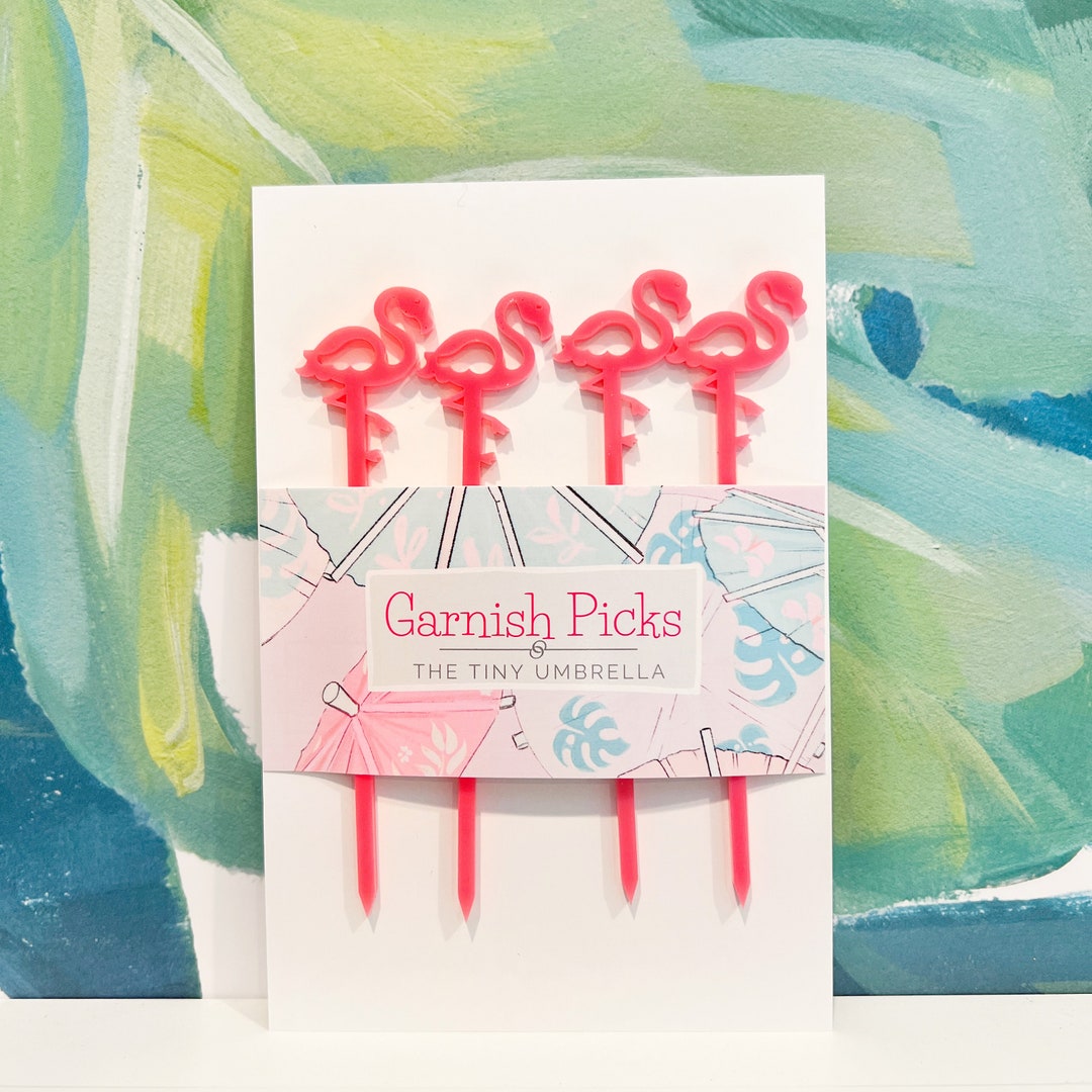 Flamingo Garnish Pick , SET OF 4, Drink Pick, Cocktail Garnish Stick ...