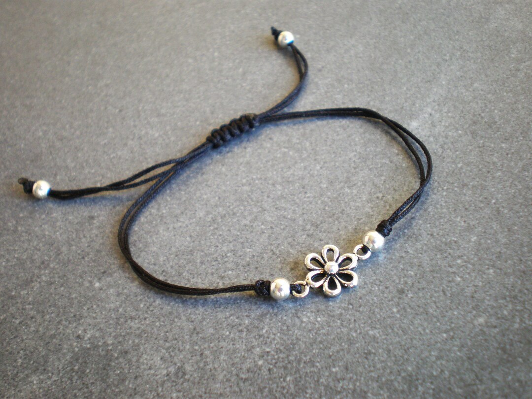 Flower Silver Bracelet, Adjustable Bracelet, Flower Jewelry, Sterling ...