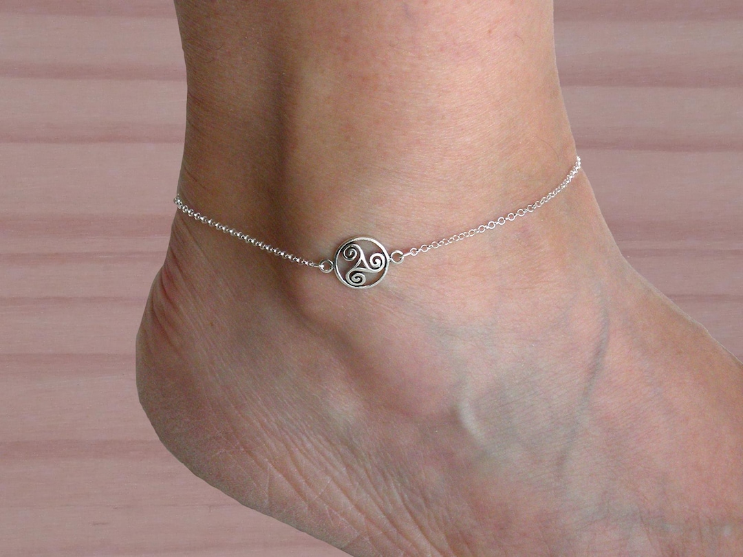 Silver Celtic Triskel Anklet, Beach Jewelry, Sterling Silver Anklet Bracelet, Triskel, Delicate ...