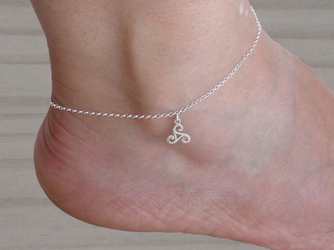 Silver Celtic Triskel Anklet, Beach Jewelry, Sterling Silver Triskelion Anklet Bracelet ...