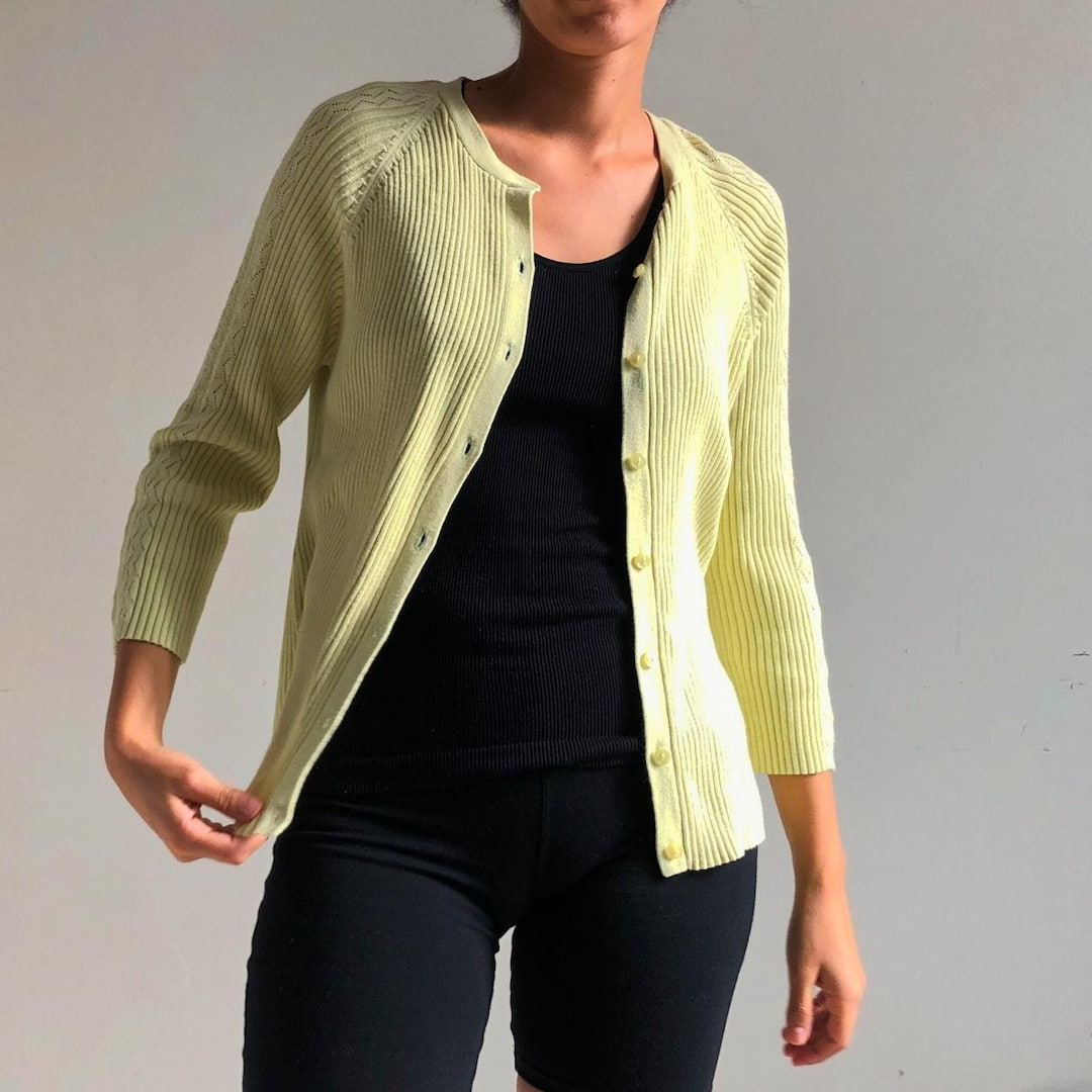 Vintage Lime Green Knit Cardigan - Etsy