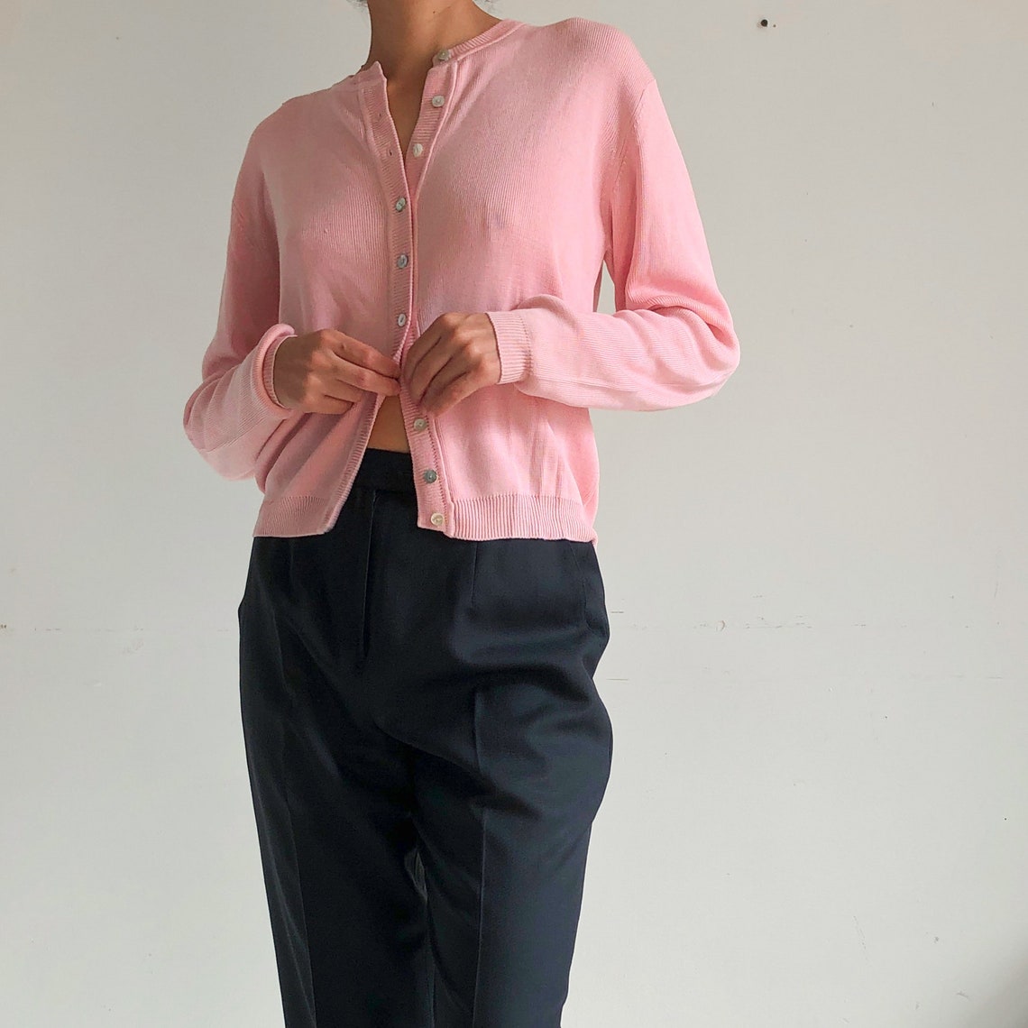 Vintage Baby Pink Silk Knit Cardigan - Etsy
