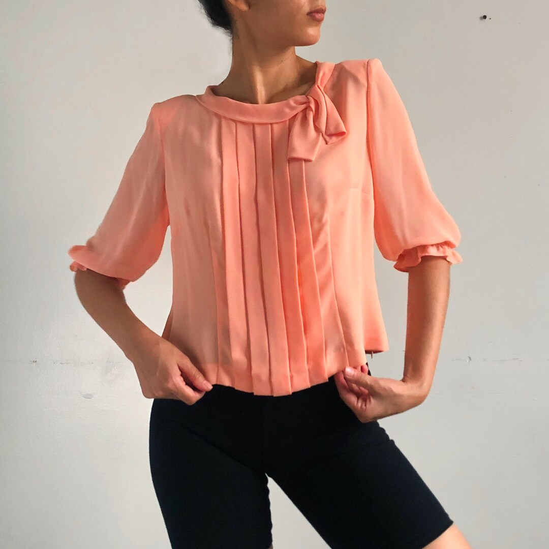 Hand Made Peach Librarian/ Pleated Blouse - Etsy