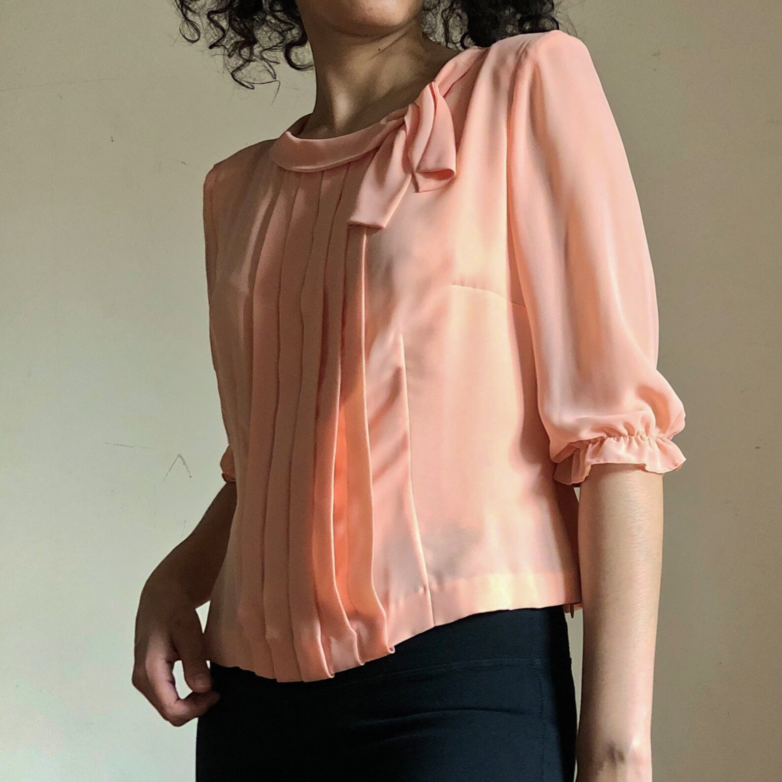 Hand made peach librarian/ pleated blouse | Etsy