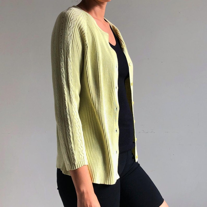 Vintage Lime Green Knit Cardigan - Etsy