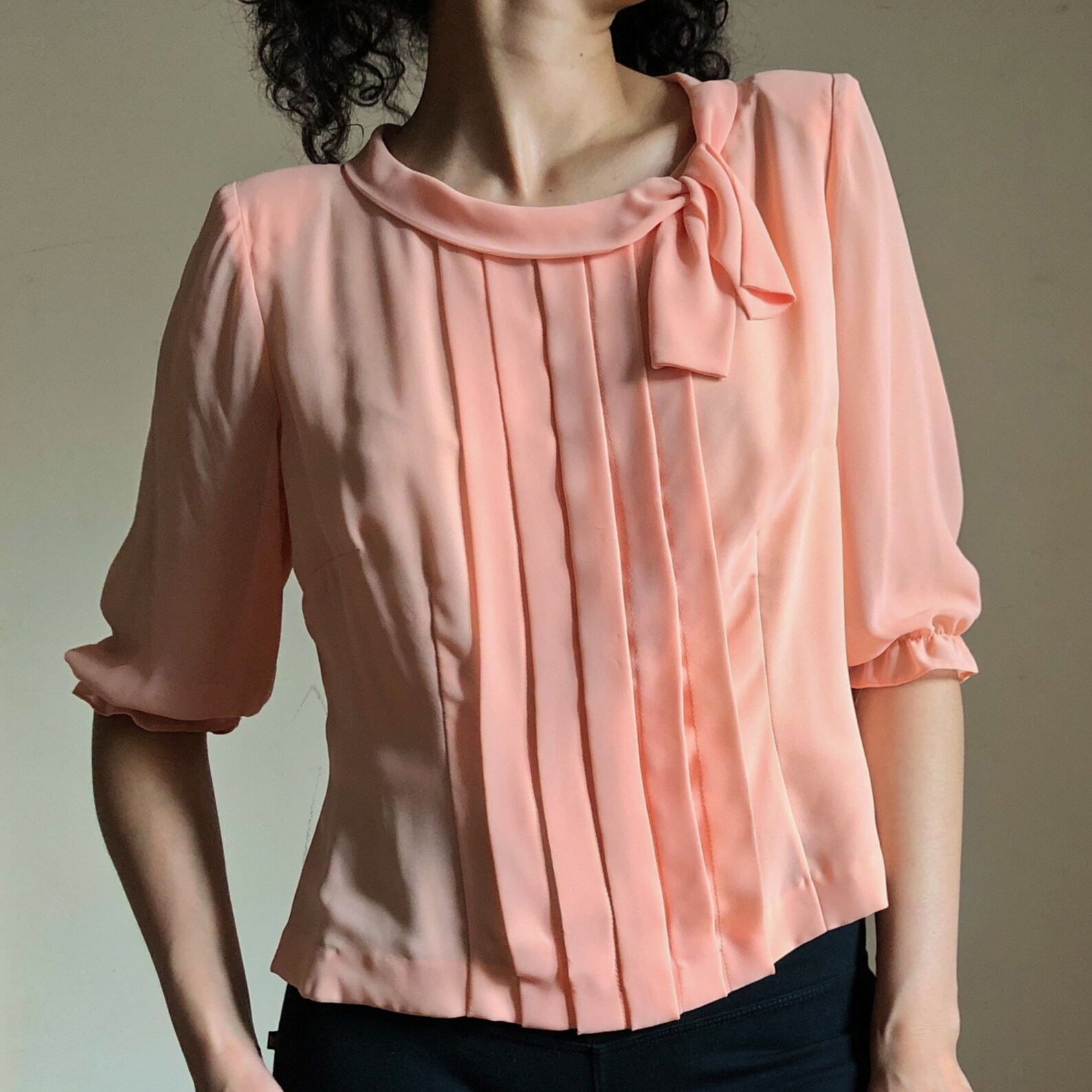 Hand made peach librarian/ pleated blouse | Etsy