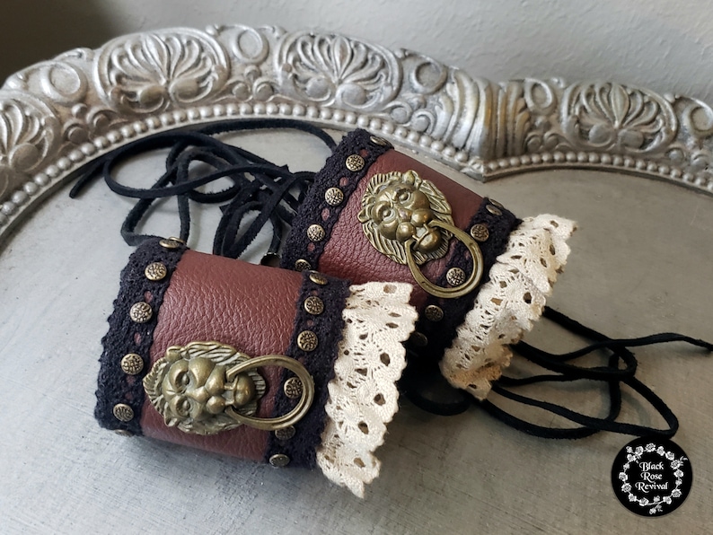 Gothic Renaissance Leather Wrist Cuffs With Bronze Lions - Etsy