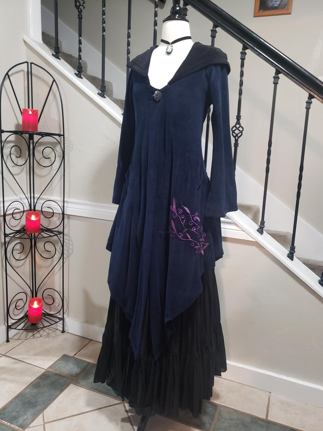 Midnight Blue Velvet Embroidered Hooded Elven Cloak, XL - Etsy