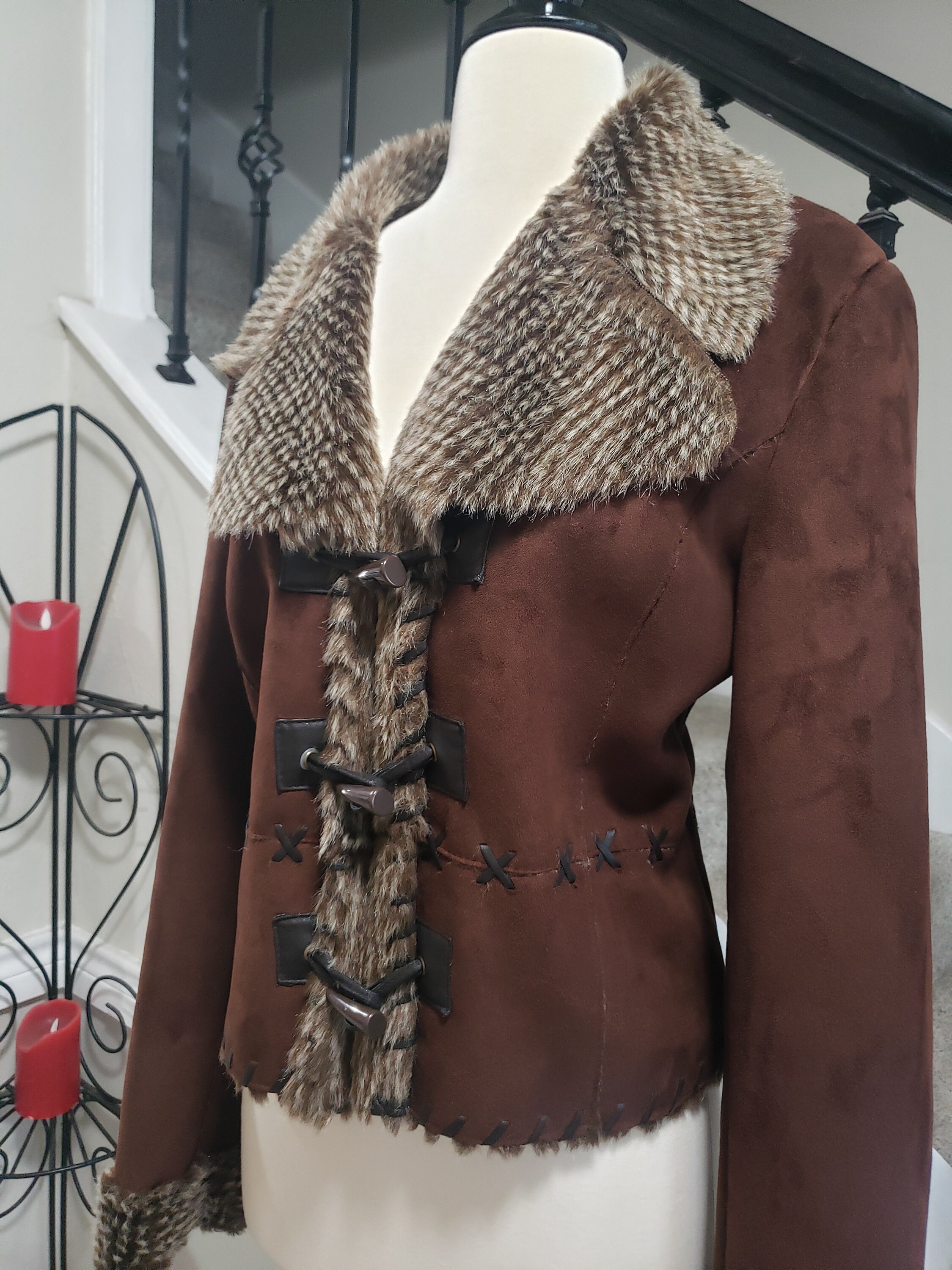 Vintage Brown Suede Faux Fur Trim Coat, Large - Etsy