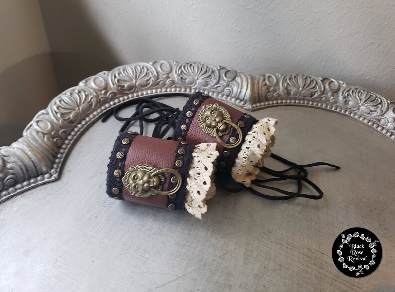 Gothic Renaissance Leather Wrist Cuffs With Bronze Lions - Etsy